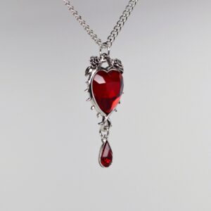 Romance Valentine's Day Red Heart Crystals In Thorns and Roses Pendant Necklace