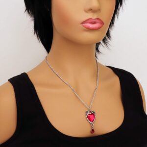 Romance Valentine's Day Red Heart Crystals In Thorns and Roses Pendant Necklace