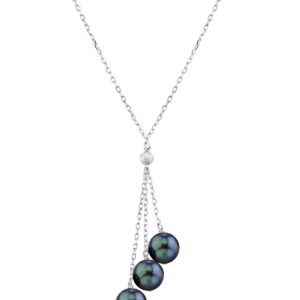 The Pearl Source 14K Gold 7.5-8.0mm AAA Quality Round Black Japanese Akoya Saltwater Cultured Pearl Tincup Cluster Pendant Necklace in 18" Length for Women