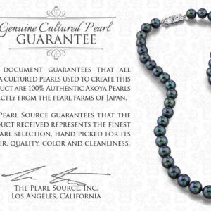 The Pearl Source 14K Gold 7.5-8.0mm AAA Quality Round Black Japanese Akoya Saltwater Cultured Pearl Tincup Cluster Pendant Necklace in 18" Length for Women