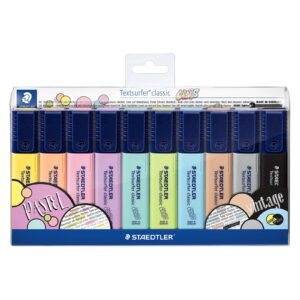 staedtler textsurfer classic 364 highlighter, case with 10 colours, pastel & vintage 364 cwp10