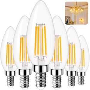 golspark led candelabra light bulb filament vintage edison chandelier dimmable bulbs,40 watt equivalent,warm white 2700k,400 lumen,e12 base,6 pack