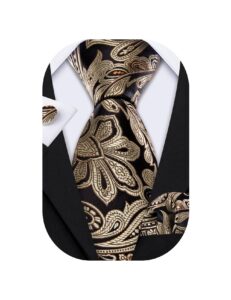 barry.wang paisley tie set hanky cufflink silk gold neckties