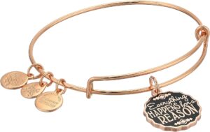 alex and ani mantras + inspirational expandable bangle for women, everything happens for a reason charm, shiny rose gold finish, 2 to 3.5 in