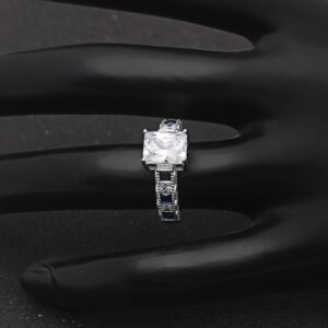 Ginger Lyne Collection Katharina Sterling Silver 2.5CT Emerald cut with Blue Accent CZ Engagement Wedding Bridal Ring Size 9