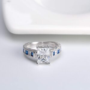 Ginger Lyne Collection Katharina Sterling Silver 2.5CT Emerald cut with Blue Accent CZ Engagement Wedding Bridal Ring Size 9