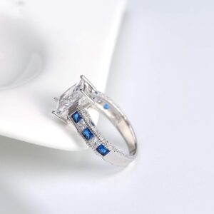 Ginger Lyne Collection Katharina Sterling Silver 2.5CT Emerald cut with Blue Accent CZ Engagement Wedding Bridal Ring Size 9