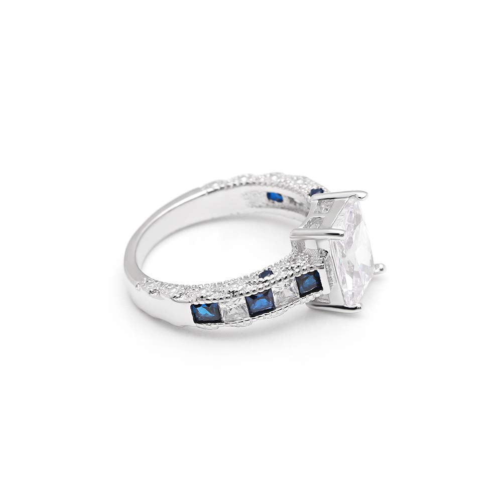 Ginger Lyne Collection Katharina Sterling Silver 2.5CT Emerald cut with Blue Accent CZ Engagement Wedding Bridal Ring Size 9