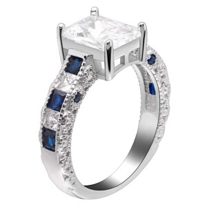 Ginger Lyne Collection Katharina Sterling Silver 2.5CT Emerald cut with Blue Accent CZ Engagement Wedding Bridal Ring Size 9