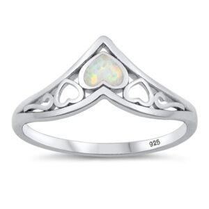 white simulated opal cutout v shape statement ring 925 sterling silver band size 10