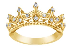 affy round shape white cubic zirconia womens crown ring 14k yellow gold over sterling silver ring size-8