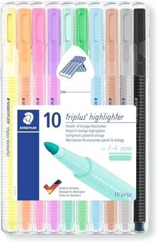 STAEDTLER 362 CSB10 Triplus Textsurfer Highlighter, 1-4mm Line Width - Assorted Pastel Colours (Pack of 10)