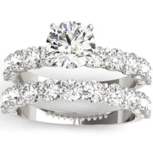 14k white gold 2 1/2 ct diamond round-cut engagement ring matching wedding band set women's