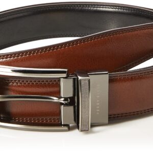 Perry Ellis Men's Portfolio Double Stitched Leather Reversible Belt (Sizes 30-42 Inches), Brown/Black, 36