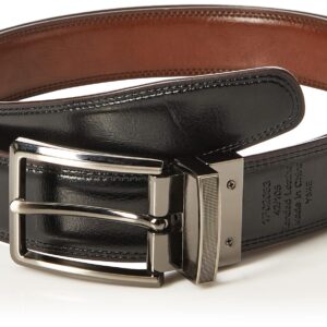 Perry Ellis Men's Portfolio Double Stitched Leather Reversible Belt (Sizes 30-42 Inches), Brown/Black, 36