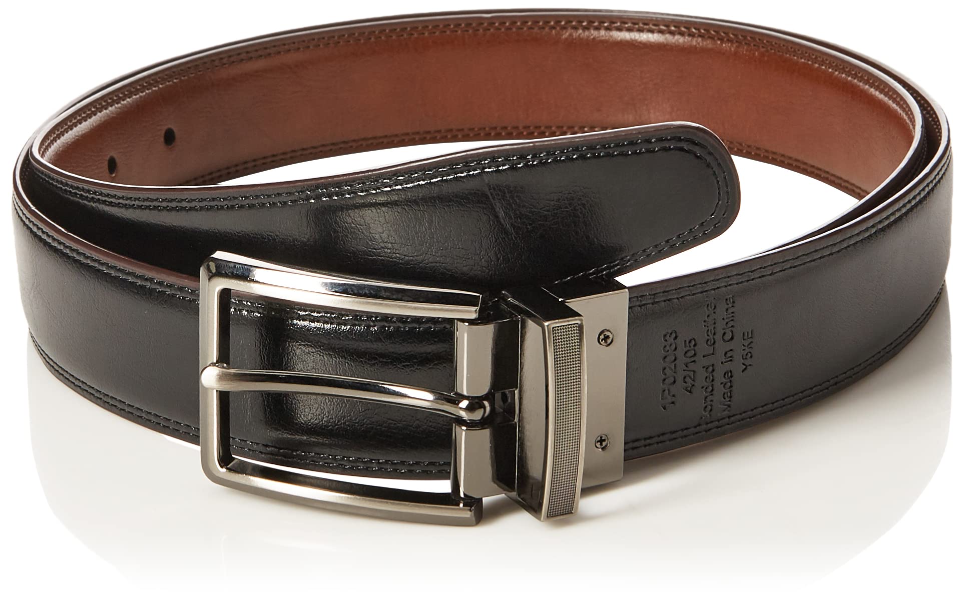 Perry Ellis Men's Portfolio Double Stitched Leather Reversible Belt (Sizes 30-42 Inches), Brown/Black, 36