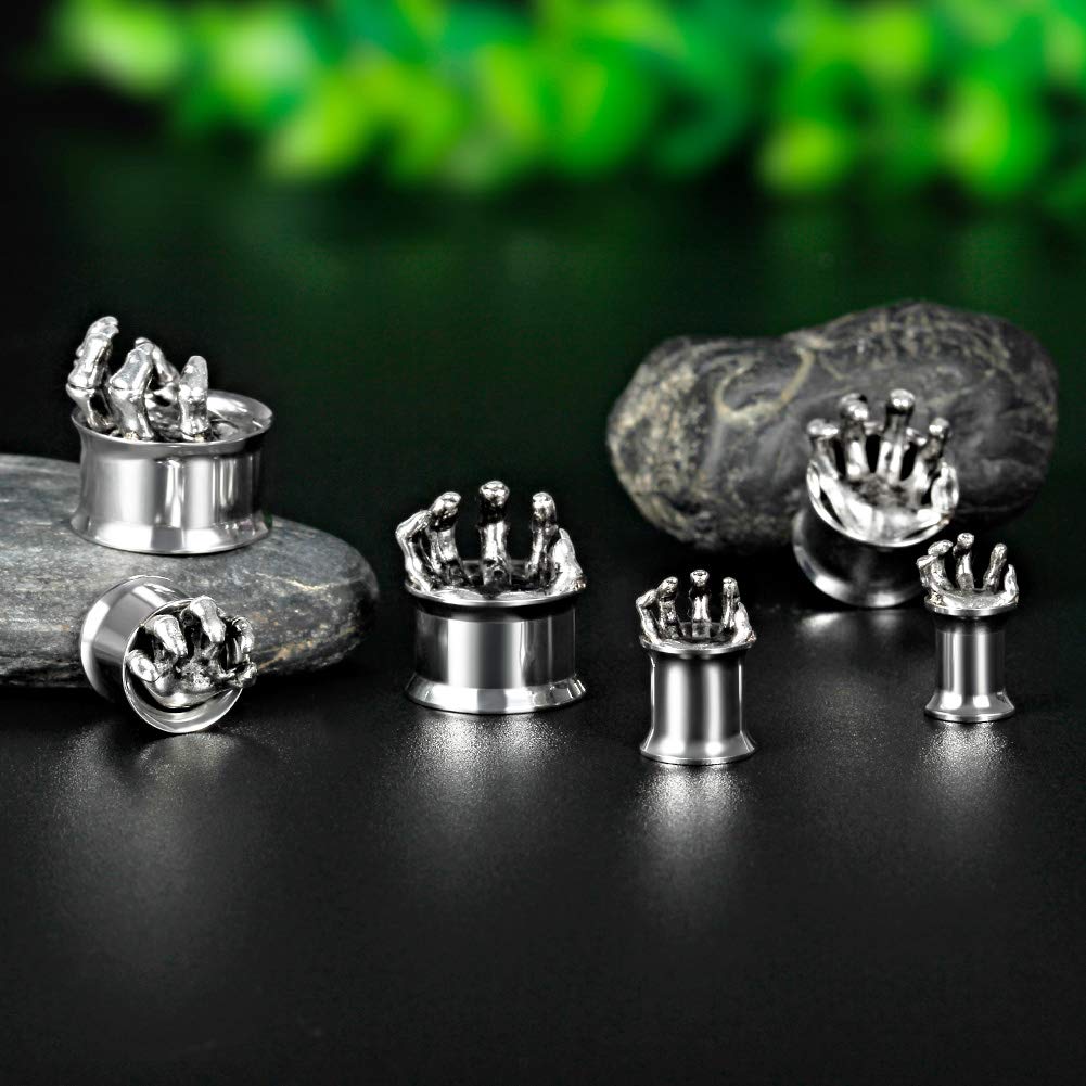 TBOSEN 2pcs Silver Cool Punk Rock Skeleton Skull Hand Bone Gauges For Ears Single Flared Ear Plugs And Tunnels 2g T 1 inch