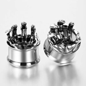 TBOSEN 2pcs Silver Cool Punk Rock Skeleton Skull Hand Bone Gauges For Ears Single Flared Ear Plugs And Tunnels 2g T 1 inch