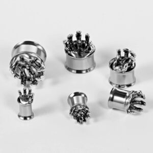 TBOSEN 2pcs Silver Cool Punk Rock Skeleton Skull Hand Bone Gauges For Ears Single Flared Ear Plugs And Tunnels 2g T 1 inch