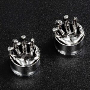 TBOSEN 2pcs Silver Cool Punk Rock Skeleton Skull Hand Bone Gauges For Ears Single Flared Ear Plugs And Tunnels 2g T 1 inch