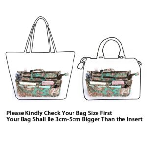 BTSKY New Printing Handbag Organizers Inside Purse Insert-High Capacity 13 Pockets Bag Tote Organizer with Handle Peacock Flower