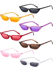 zhanmai retro small cat eye sunglasses vintage square shade women cute skinny cat eye eyewear (7 pairs)