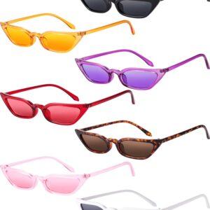 Zhanmai Retro Small Cat Eye Sunglasses Vintage Square Shade Women Cute Skinny Cat Eye Eyewear (7 Pairs)