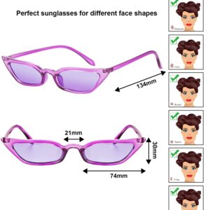 Zhanmai Retro Small Cat Eye Sunglasses Vintage Square Shade Women Cute Skinny Cat Eye Eyewear (7 Pairs)