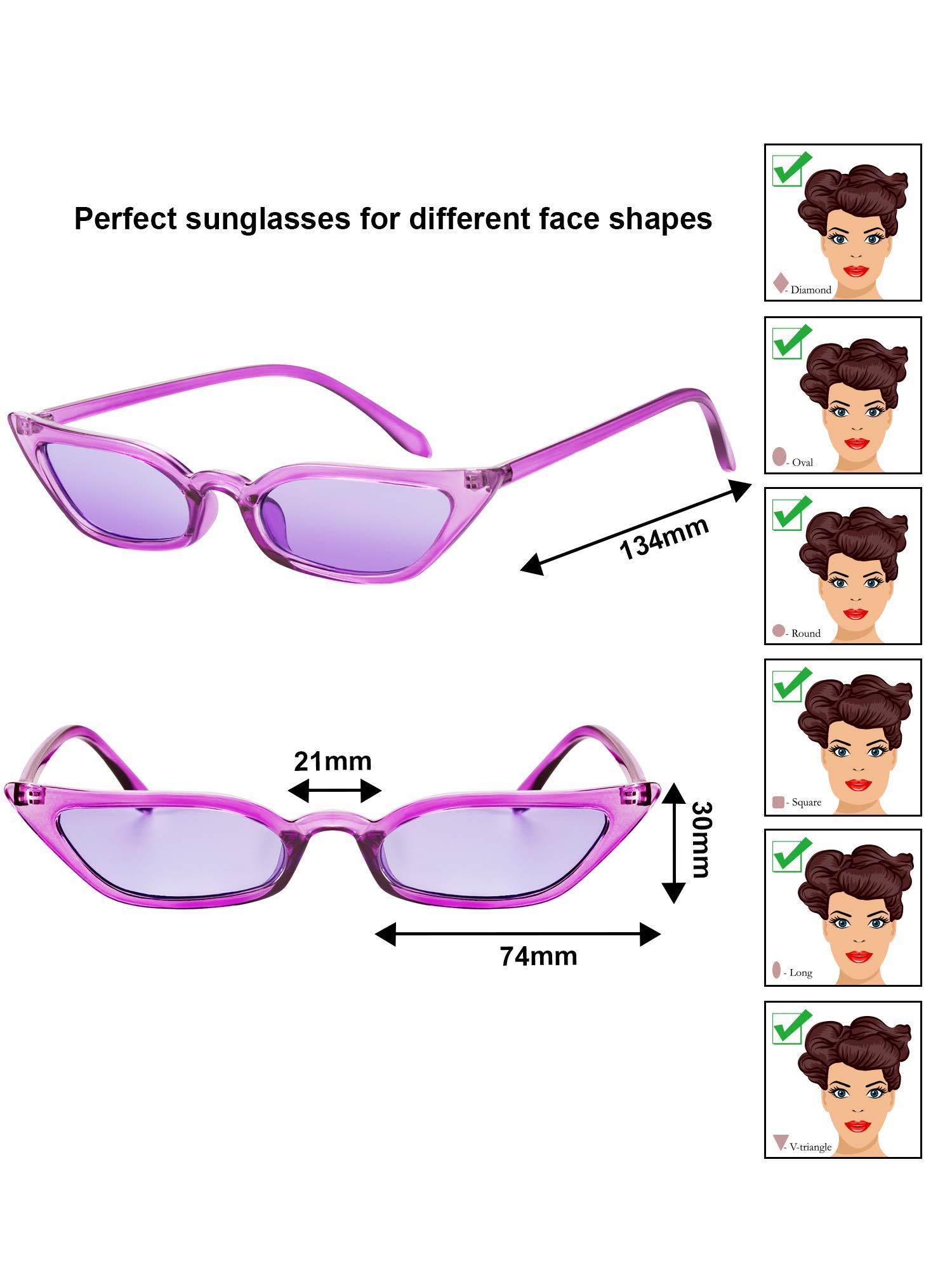 Zhanmai Retro Small Cat Eye Sunglasses Vintage Square Shade Women Cute Skinny Cat Eye Eyewear (7 Pairs)