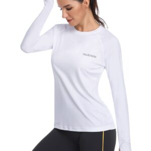 HISKYWIN Women's UPF 50+ Sun Protection Long Sleeve Shirts Outdoor Hiking Fishing Tops HF103- White-M