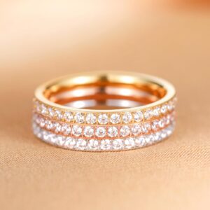 TIGRADE 2mm Women Titanium Eternity Ring Cubic Zirconia Anniversary Wedding Engagement Band Size 3-13, Silver, Size 6.5