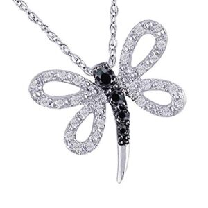 dazzlingrock collection 0.30 carat (ctw) 18k round black & white diamond ladies dragonfly pendant 1/3 ct, white gold