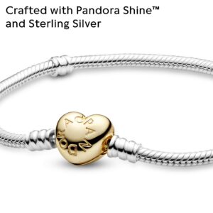 Pandora Moments Heart Clasp Snake Chain Bracelet - Two-Tone Charm Bracelet for Women - Compatible Moments Charms - Features Shine & Sterling Silver - Gift for Her - 7.5"