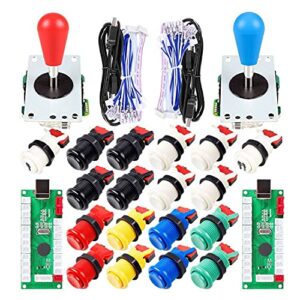 avisiri 2 player arcade joystick diy parts 2x usb encoder + 2x elliptical joystick hanlde + 18x american style arcade buttons for pc, mame, raspberry pi, windows (mix color kit)