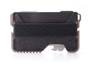 dango slim minimalist wallet for men - rfid blocking - leather + multi-tool, black dtex/desert sand