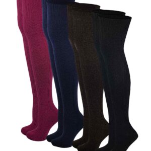 4 pairs Sumona Women Wool Cable Knit Knee High / Thigh High/ Crew Winter Boot Socks 9-11 (4 Pairs Over Knee High, 9-11)