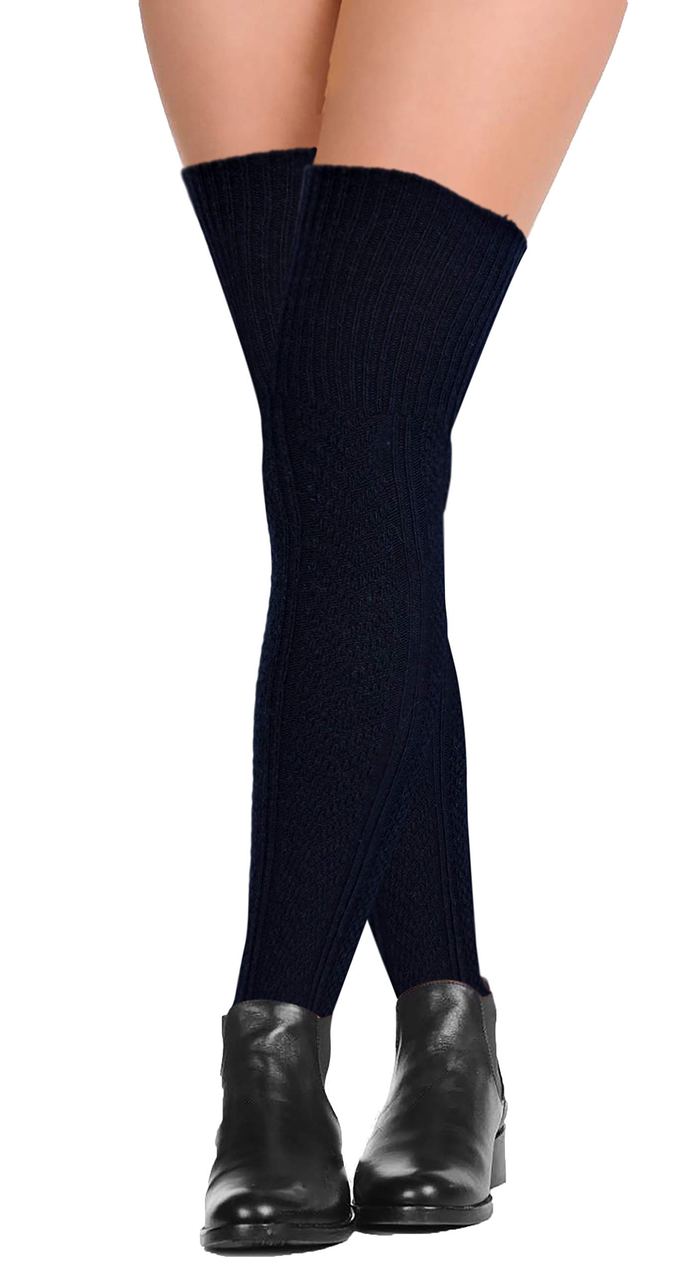 4 pairs Sumona Women Wool Cable Knit Knee High / Thigh High/ Crew Winter Boot Socks 9-11 (4 Pairs Over Knee High, 9-11)