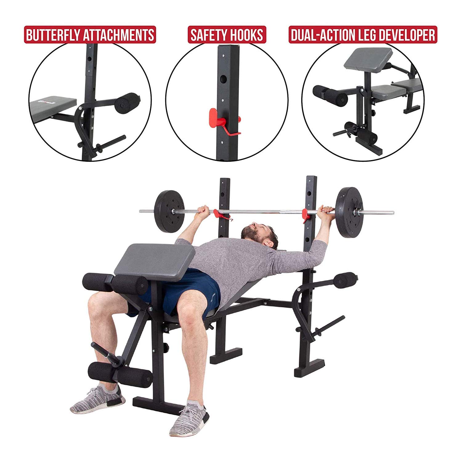 Body Champ Standard Weight Bench with Butterfly and Preacher Curl, Incline/Flat Adjustable BCB580