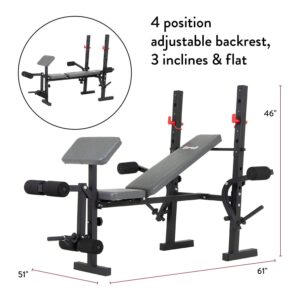 Body Champ Standard Weight Bench with Butterfly and Preacher Curl, Incline/Flat Adjustable BCB580