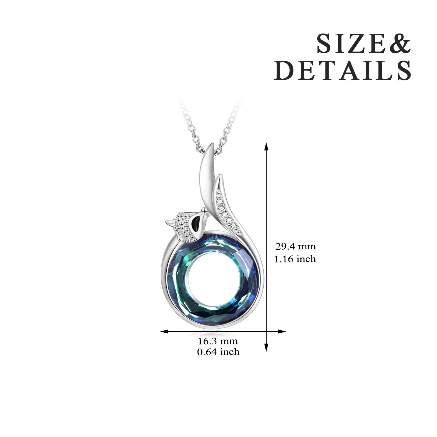 AOBOCO Fox Necklace Sterling Silver Women Necklace Fox Tail Pendant with Circle Crystals from Austria, Fine Anniversary Birthday Fox Jewelry Gifts for Women Wife Girlfriend Daughter Mom Grandma(Blue)