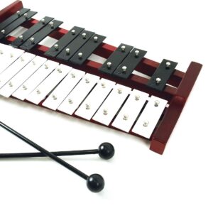 Professional Red Wooden Soprano Glockenspiel Xylophone with 25 Metal Keys for Adults & Kids - Includes 2 Plastic Beaters and Carry Case