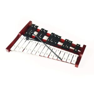 Professional Red Wooden Soprano Glockenspiel Xylophone with 25 Metal Keys for Adults & Kids - Includes 2 Plastic Beaters and Carry Case