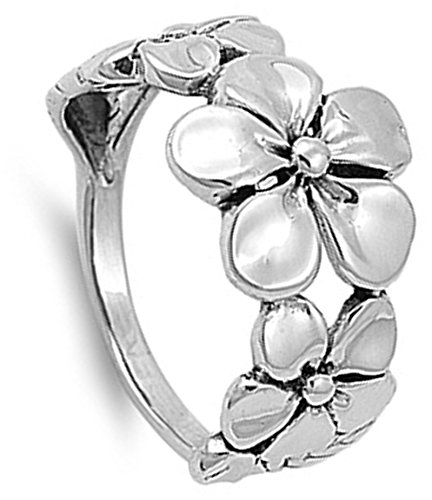 Sterling Silver Women's Plumeria Fashion Ring Beautiful 925 Band 12mm Size 14