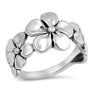 sterling silver women's plumeria fashion ring beautiful 925 band 12mm size 14