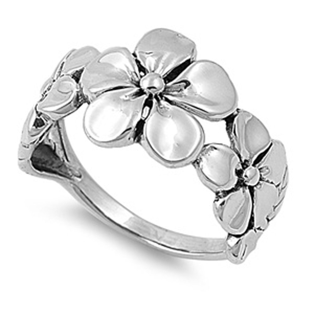 Sterling Silver Women's Plumeria Fashion Ring Beautiful 925 Band 12mm Size 14