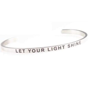 jude jewelers 4mm width stackable stainless steel inspiration encouragement graduation mantra cuff bangle bracelet (let your light shine)