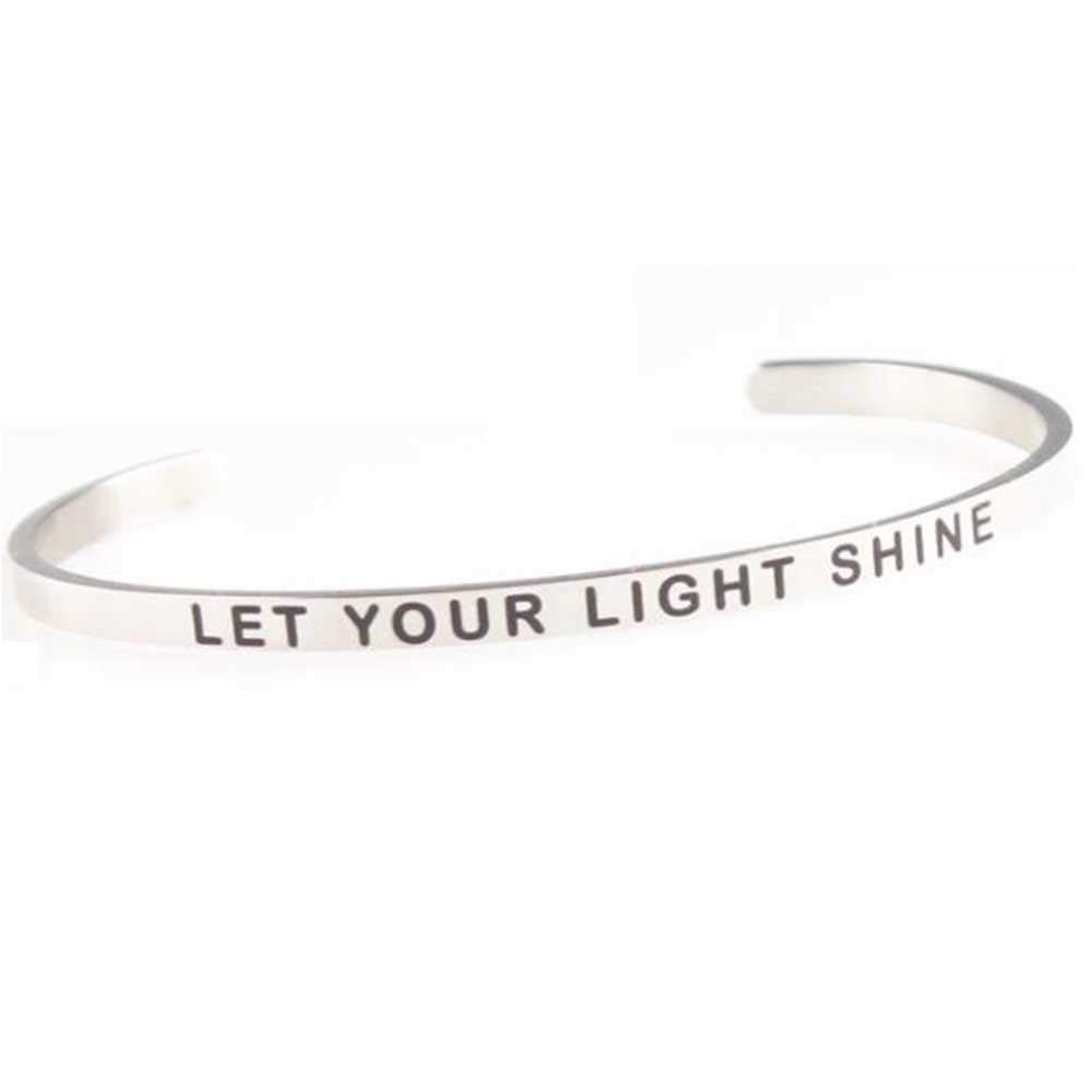 Jude Jewelers 4mm Width Stackable Stainless Steel Inspiration Encouragement Graduation Mantra Cuff Bangle Bracelet (Let Your Light Shine)