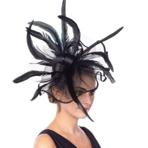 Lucky Leaf Girl Lady Hat Headwear Organza Church Feather Clip Fascinators Hat Wedding Party Kentucky Derby Cap for Women(F-5-Black)