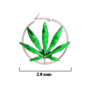 Hoop Earrings for Women Saint St Patricks Day Green Cannibis Weed/Pot Marijuana Leaf Earrings Fashion Jewelry (Silver)