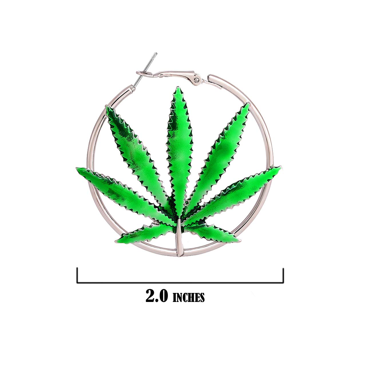 Hoop Earrings for Women Saint St Patricks Day Green Cannibis Weed/Pot Marijuana Leaf Earrings Fashion Jewelry (Silver)